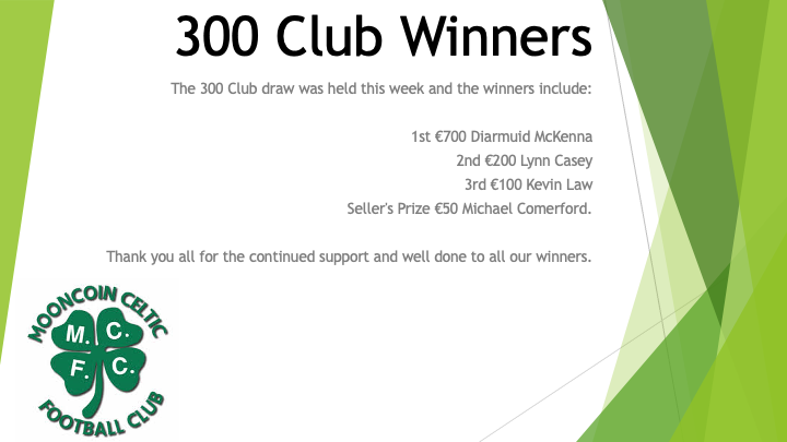 300 Club January winners – Mooncoin Celtic FC
