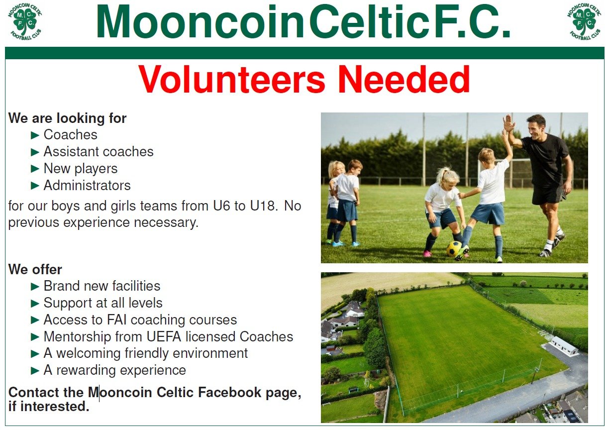 Volunteers Needed – Mooncoin Celtic FC