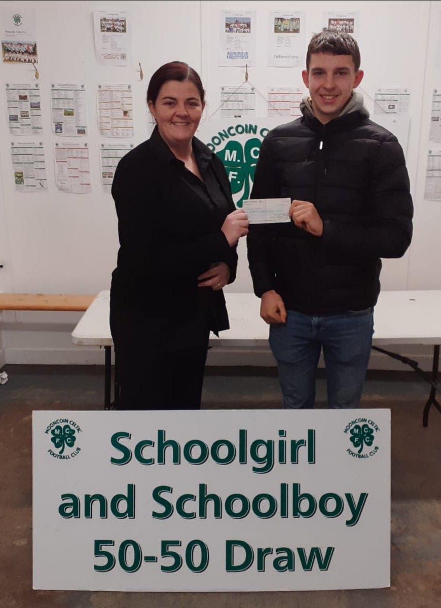 50-50 Winner has their cheque picked up – Mooncoin Celtic FC